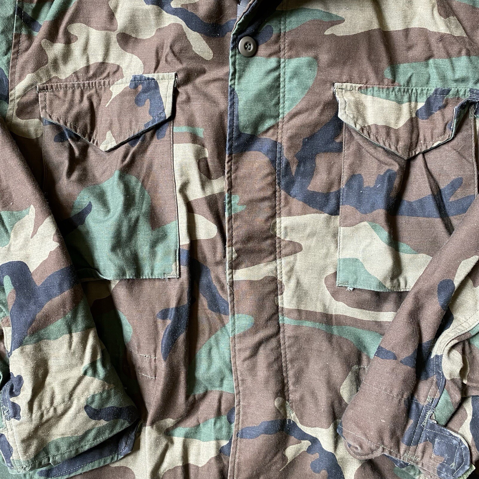 Vintage 80s Military Surplus Woodland Camo M-65 Cold … - Gem