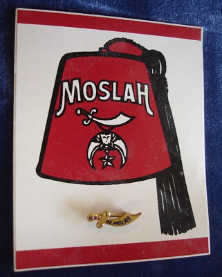 MOSLAH New Old Stock (1970s) Fez Sticker / DE MOLAY Masonic Sword Pin ...