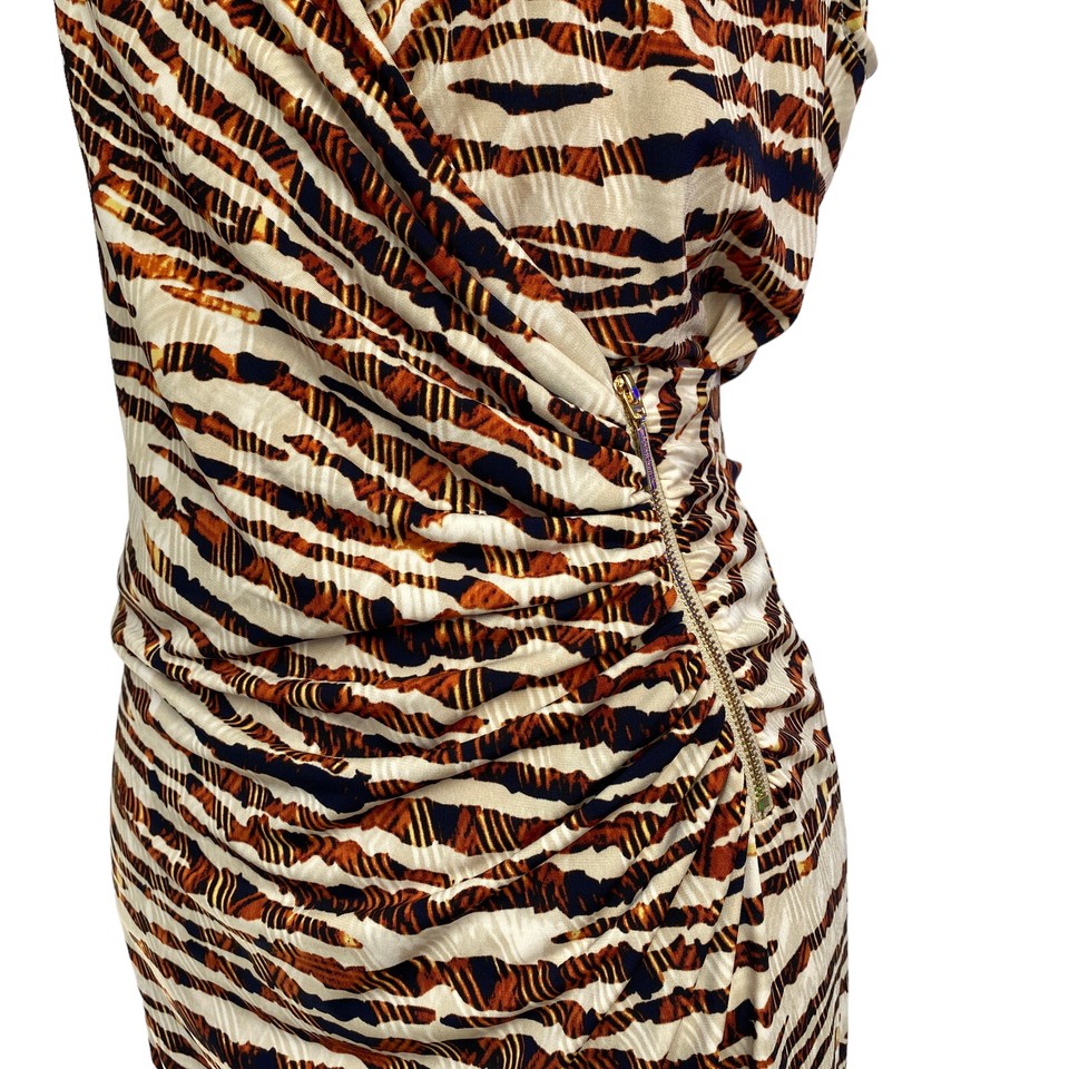 Anne Klein Bodycon Dress Small Brown Gold Tiger Stripe Ruched Wiggle ...