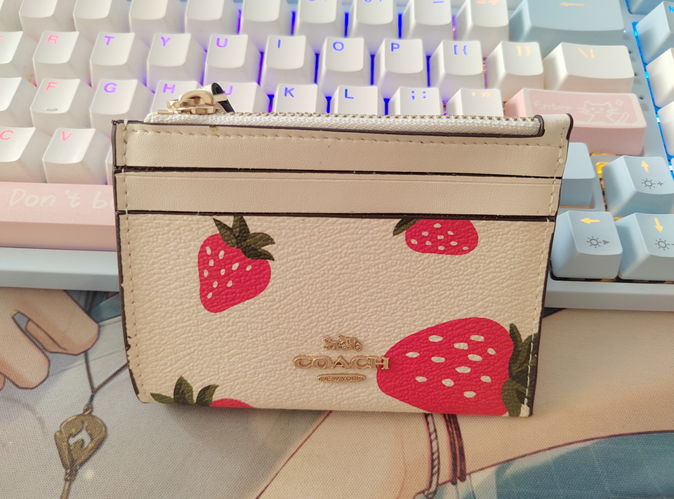 Coach Strawberry Leather Card Case Business Card Holder mini wallet Wh ...