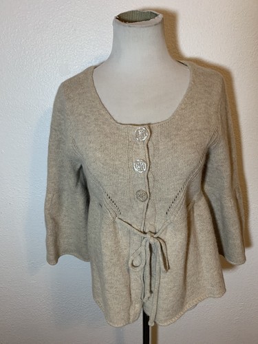 FWM Fenn Wright Manson Tan Cardigan Sweater Snap Close Tie Front Cute ...