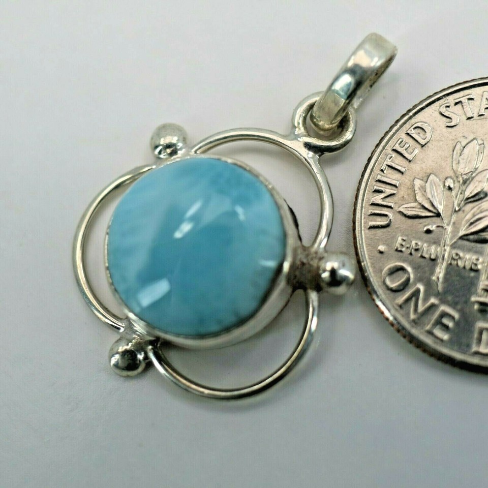 Genuine, Caribbean Natural Blue LARIMAR Pendant, solid 925 STERLING ...