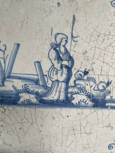Nice Dutch Delft Blue tile, shepherd and sheep, circa 1700 | eBay