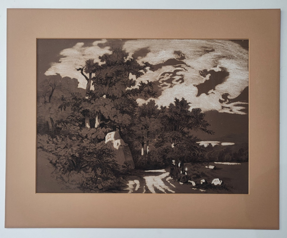 1860 Signed Original Drawing Forest Sublime Landscape Antique Pencil ...