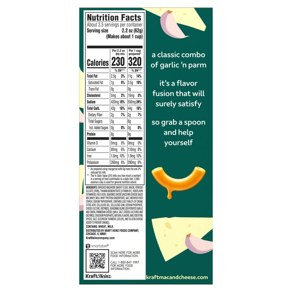 Kraft Macaroni Mac & Cheese Garlic Parmesan, Shelf Stable, 7.25oz | eBay