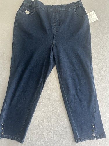 Quacker Factory Dream Jeannes Blue Knit Denim Jeans Capri Pants, Large ...