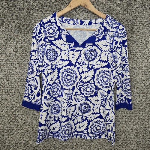 T by Talbots Top Womens MP Petite Medium Black UPF 50+ V Neck Floral ...