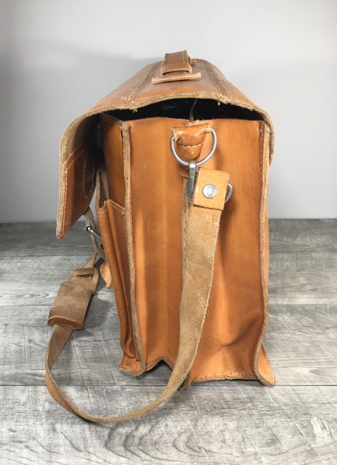 Vintage Briefcase All Distressed Leather Shoulder Messenger Carryall Work Bag | eBay
