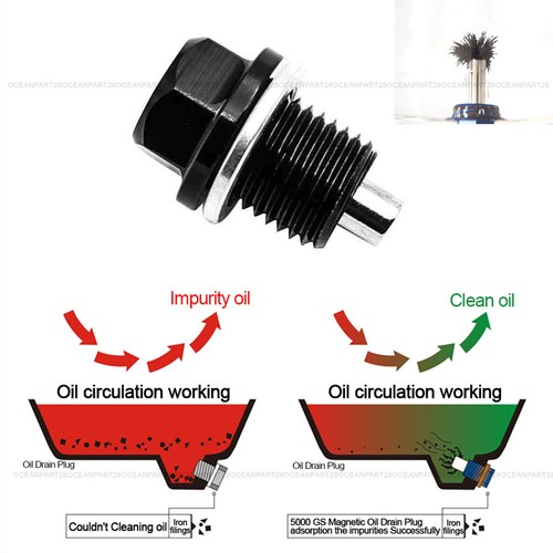Anodized Magnetic Engine Oil Pan Drain Plug Bolt Kit M12x1.25MM Black ...