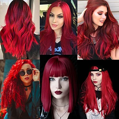 12 PCS Red Hair Extensions Clip in, Colored Party Highlights Extension ...