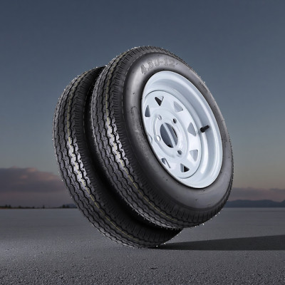 2 Pack 4.80-12 4.80x12 Trailer Tires on Rims 4 Lug 4" PCD White Spoke ...