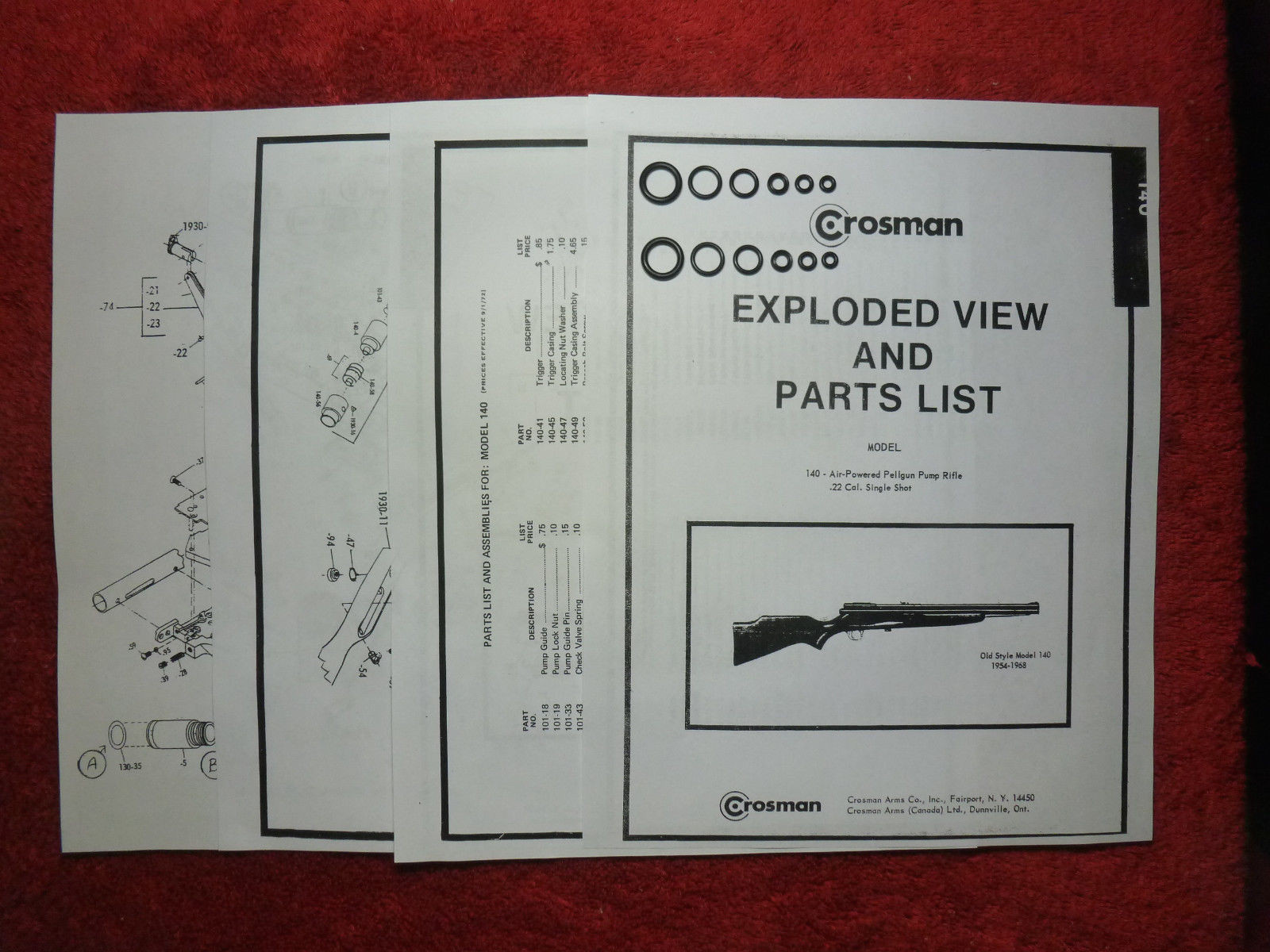 Crosman Model 140 Two Complete O-Ring Seal Kits +Exploded View & E-Z ...