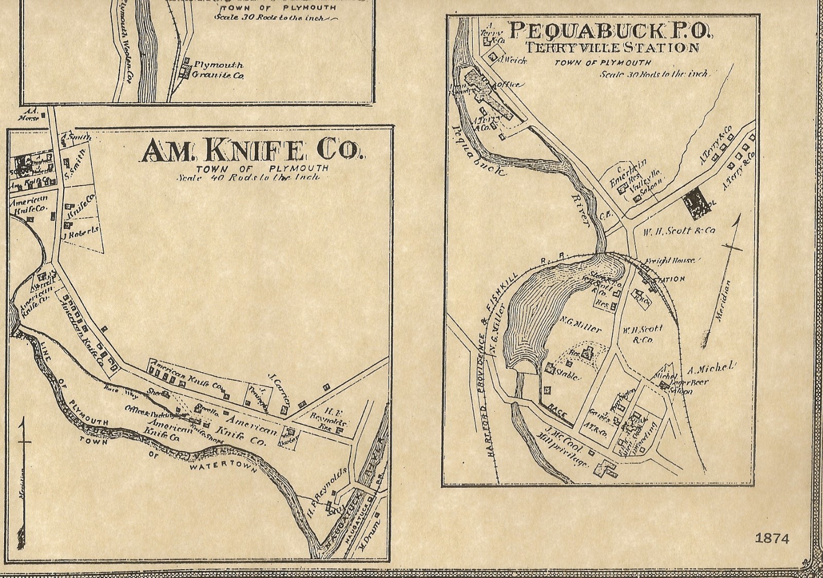 Plymouth Oakville Terryville Pequabuck CT 1874 Maps with Homeowners ...