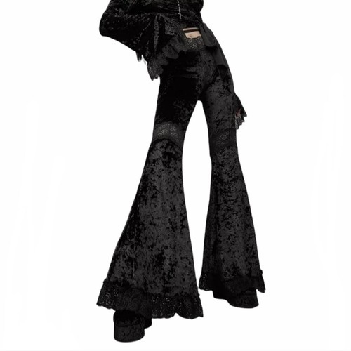 Crushed Velvet Bell Bottom Flare Stretch High Waist Boho Hippie Legging ...