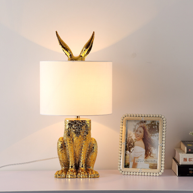 Gold Resin Rabbit Table Light Bedside Lamp Modern Hotel Kid's Standing ...
