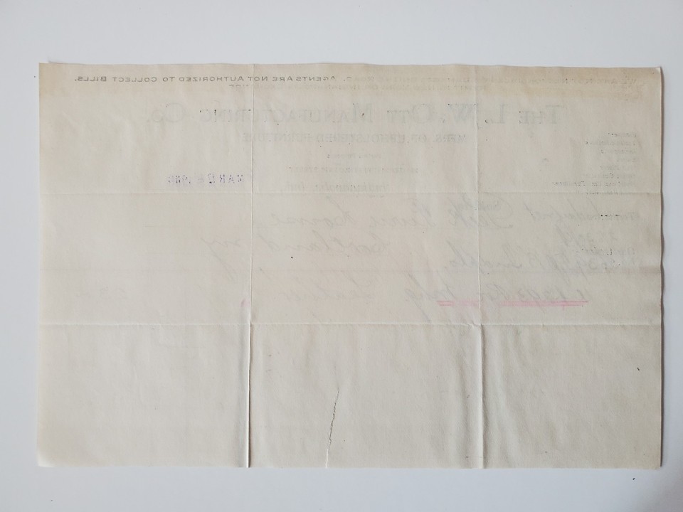 1908 Invoice, The L.W. Ott Manufacturing Company, Furniture ...