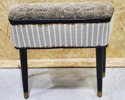 vintage 1950s 1960s lift lid sewing box, sewing basket, foot stool with ...