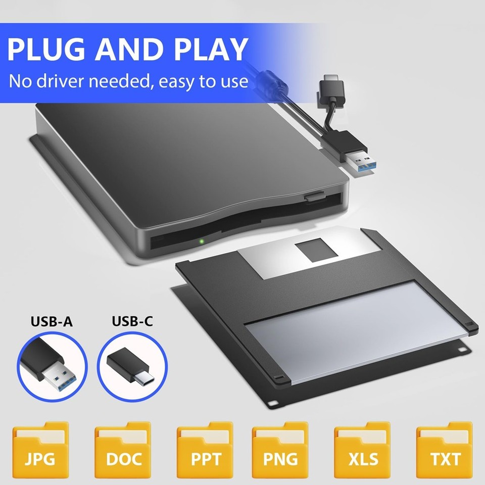 2X(Floppy Disk Reader, 3.5 Inch External Floppy Disk Drive with USB ...