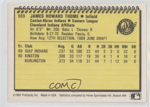 1991 ProCards Minor League Jim Thome #989 Rookie RC HOF | eBay