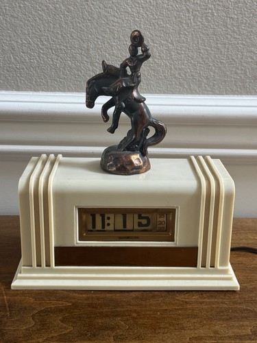 VINTAGE MCM 1964 NUMECHRON FLIP CLOCK W/ WESTERN RODEO COWBOY / HORSE ...