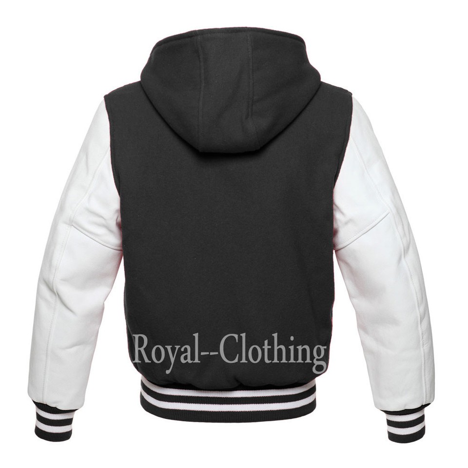 Varsity Letterman baseball Black Wool white Genuine leather Sleeves ...