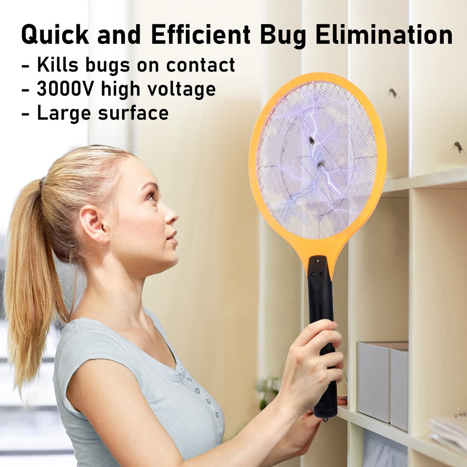 2Pc 3000V Electric Mosquito Fly Swatter Handheld Zapper Racket Bug ...