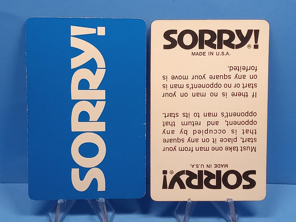Vintage 1972 Sorry Board Game SINGLE Replacement Cards 2 Versions You ...