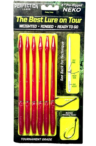 Perfection Lures 6” Pre-Rigged NEKO Red Earthworm Weighted Ringed Ready ...