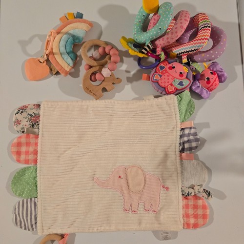 Modern Baby Pink Elephant Security Blanket Teether Taggie Crinkle Lovey ...