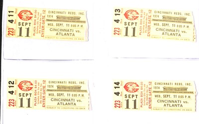 9/11/1974 ATLANTA BRAVES @ CINCINATTI REDS, 4 TICKET STUBS | eBay