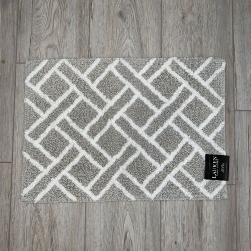 Ralph Lauren Bath Rug Mat 17 x 24 Cotton Light Gray Geometric Striped ...