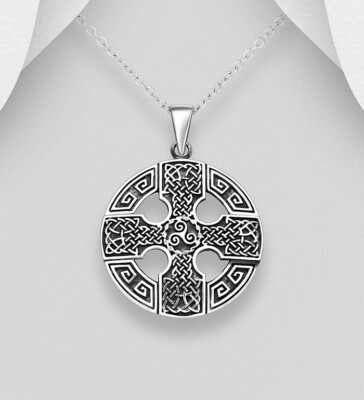 Large Sterling Silver Equal Sided Celtic Cross Triskele Pendant + FREE ...