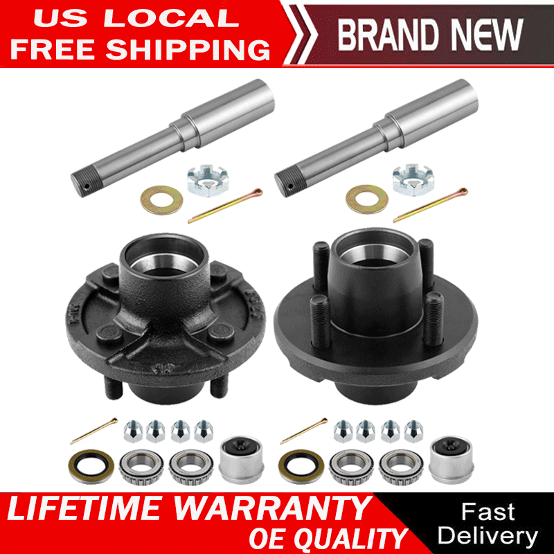 Pair 2 Trailer Axle Hub Kits With 4 On 4" Bolt Idler 1" Hub & Round Bt8 ...
