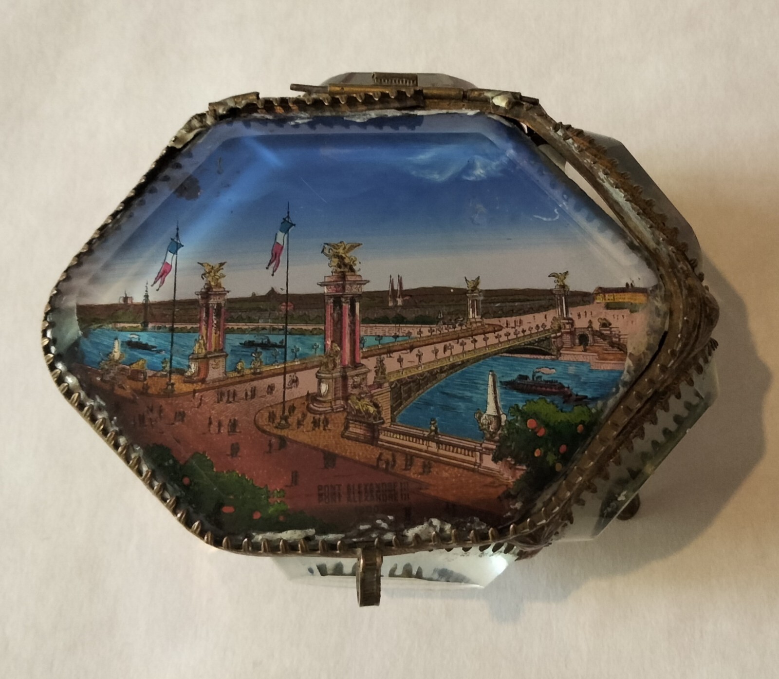 Antique French Brass Beveled Glass Paris 1900 Casket Jewelry Box pour ...