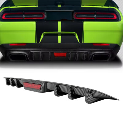 Carbon Fiber Look Rear Diffuser Canards w/Light For Dodge Challenger R ...