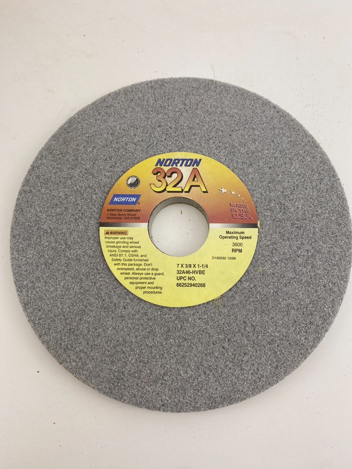 Norton 66252940268 7" Diax3/8" x 1-1/4" 46 Grit AL Oxide 3600 RPM ...