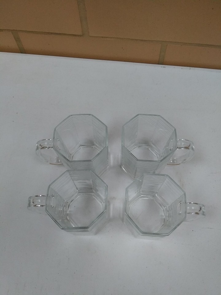 Vintage set 4 Arcoroc Glass Mugs Octime Octagon Clear Art Deco ...