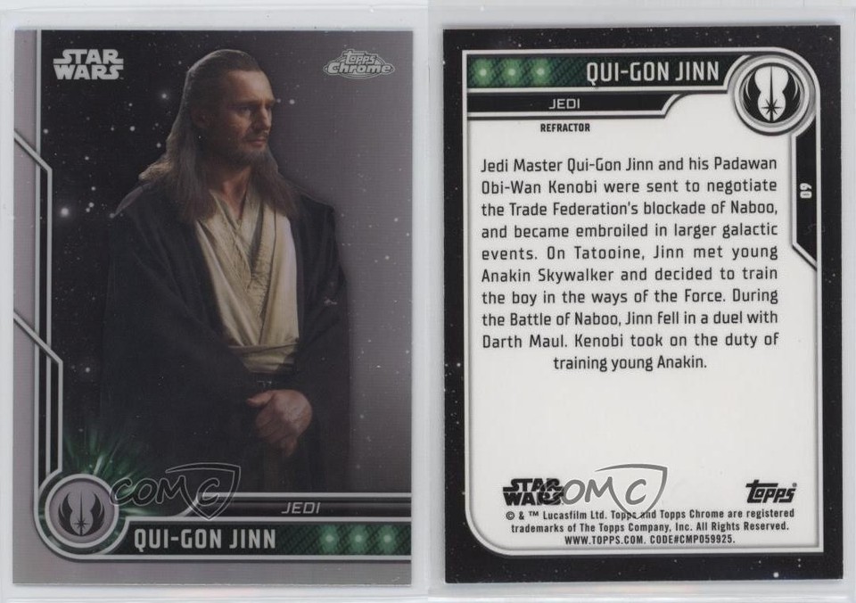 2023 Topps Chrome Star Wars Refractor Liam Neeson as Qui-Gon Jinn #60 ...
