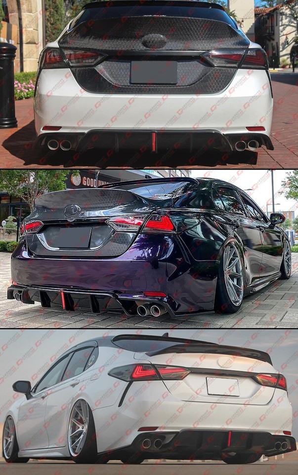FOR 2018-2024 Toyota Camry CTM Gloss Black LED Rear Diffuser + V2 Side ...