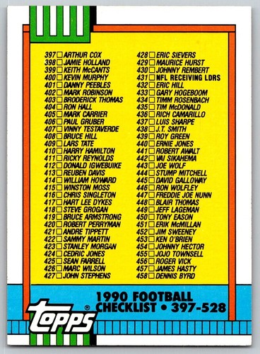 1990 Topps Football Card Checklist 1-132 #132T | eBay