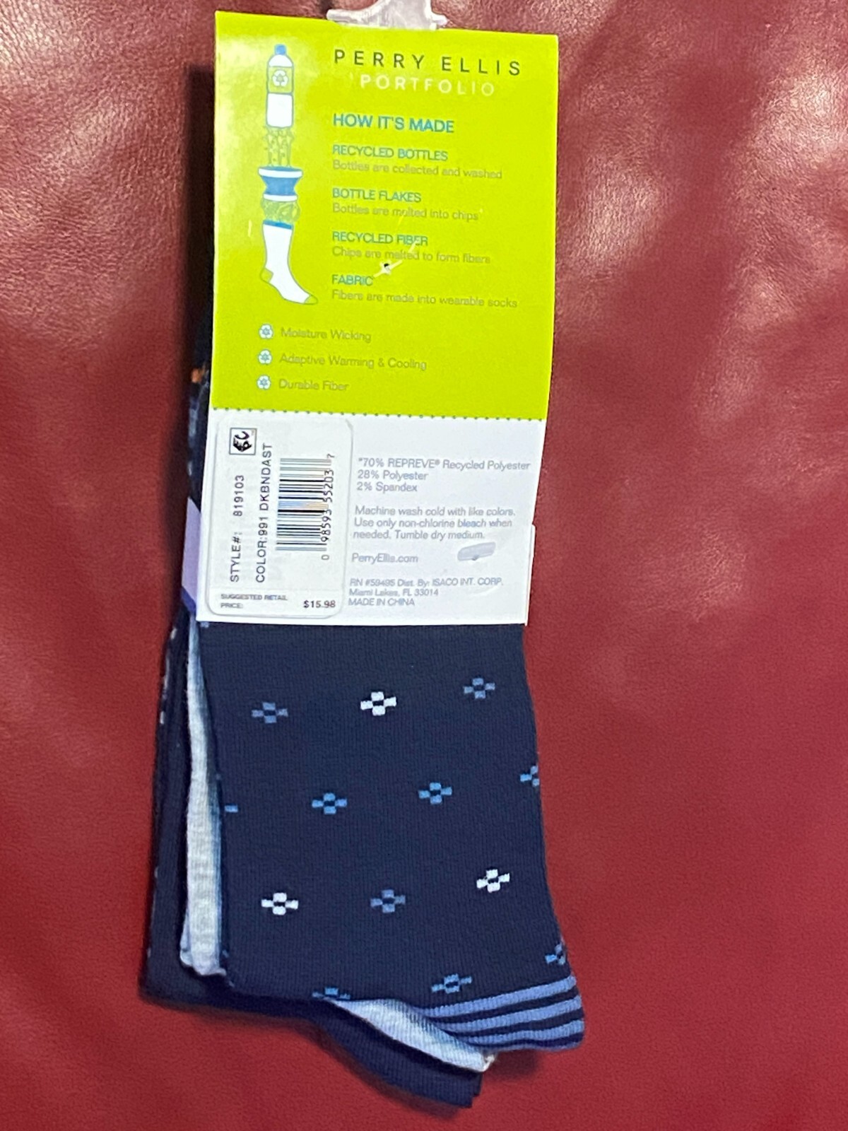$16 PERRY ELLIS Recycled Dress Socks | 3 Pair | Blue Grey | Shoe 7-12 ...