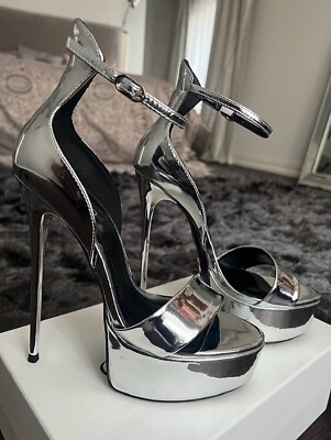 Silver platform heels sandals fitness pageant 40 /10 | eBay