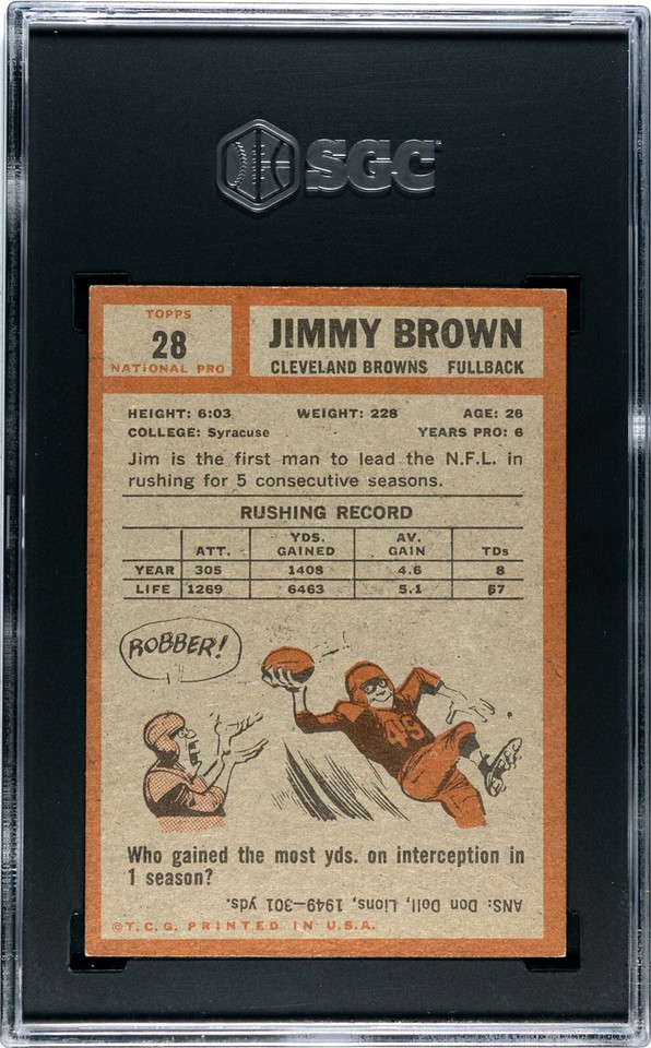 1962 Topps Football - Jim Jimmy Brown #28 Cleveland Browns SGC Graded 3 ...