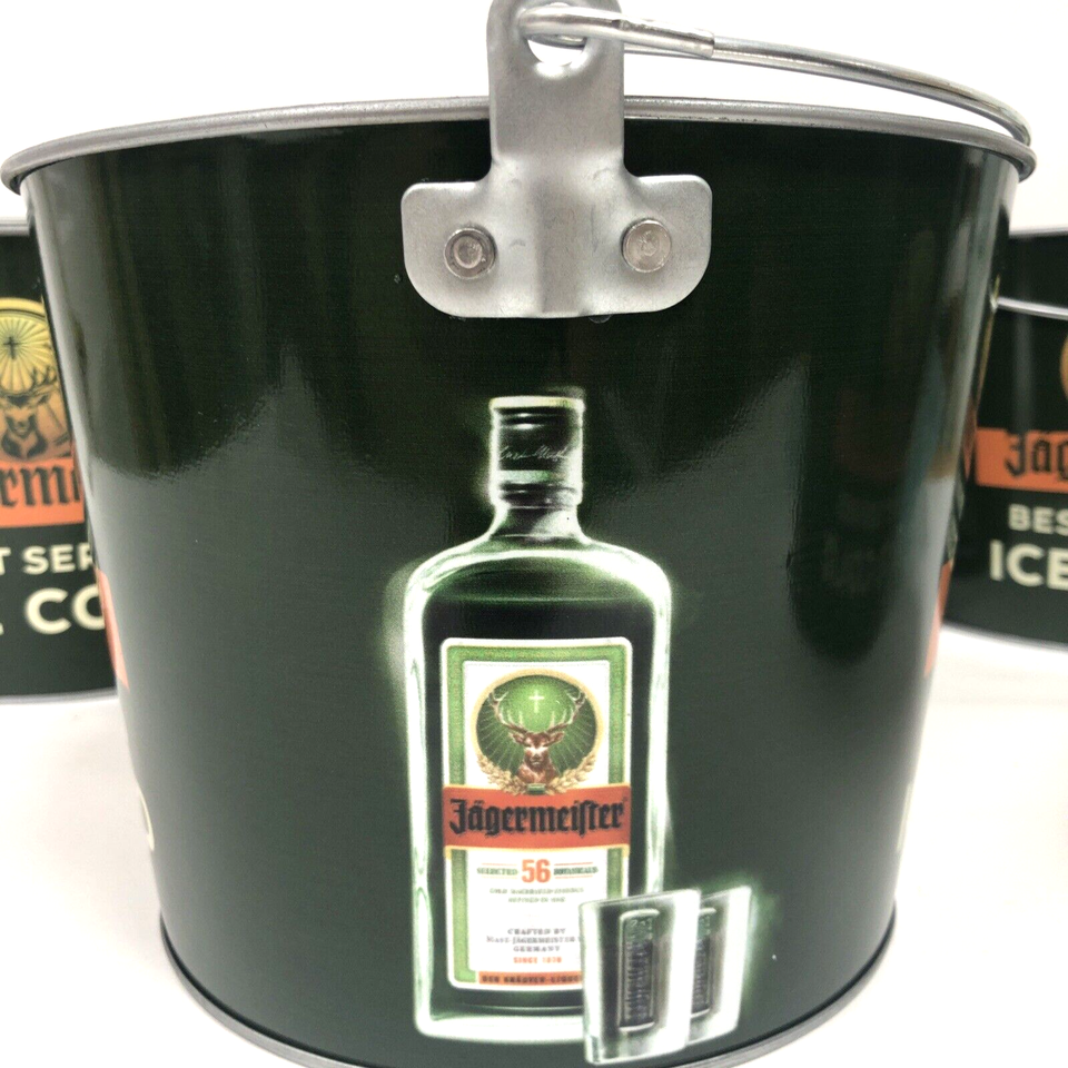 5 Pack Jagermeister Beer/Ice/Tip Bar Buckets w/Handle METAL 7” Tall 9 ...