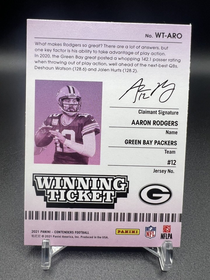 2021 AARON RODGERS Panini Contenders WINNING TICKET SP #WT-ARO Green ...
