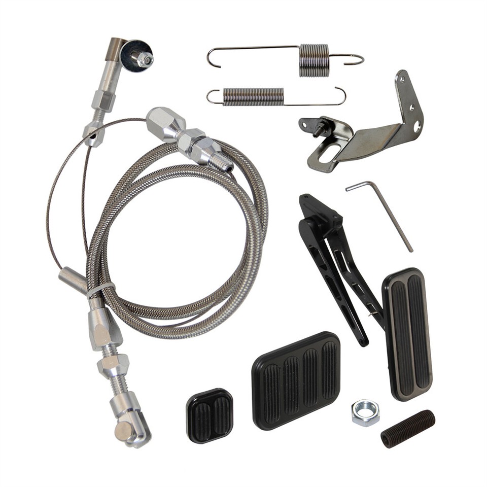 Billet Gas Pedal w/Brake+Clutch Pad & 24" Throttle Cable Bracket Spring ...