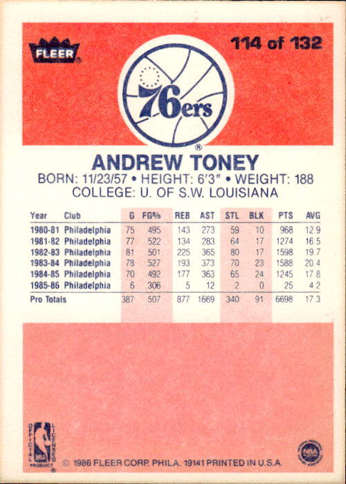 1986 Fleer #114 Andrew Toney Near mint or better | eBay