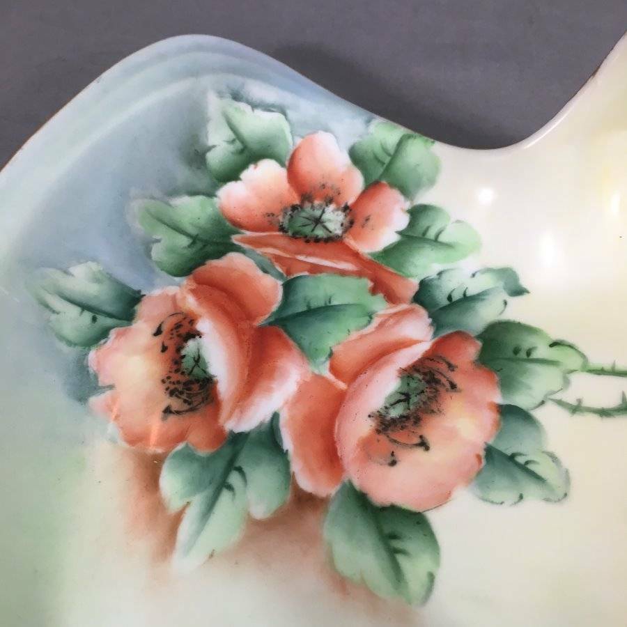 Vtg Handled Poppies Floral Basket Bon Bon Tray Candy Dish Hand Painted ...