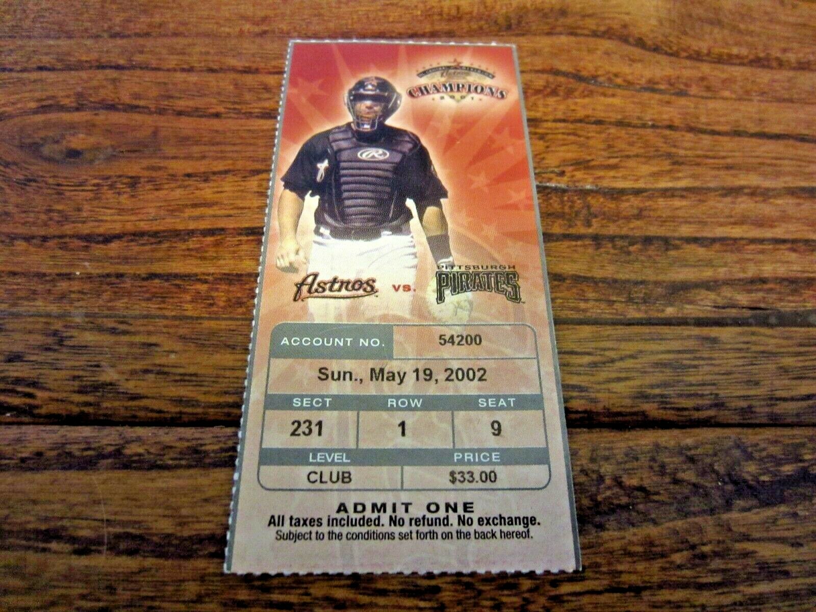 Astros vs Pirates Ticket Stub 5/19/2002 Ramirez Home Run Biggio Bagwell ...