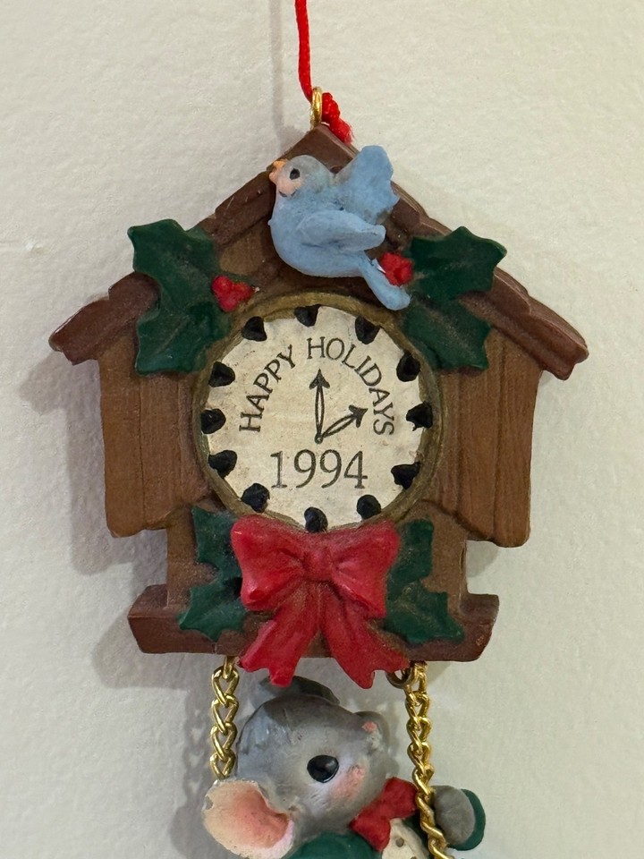 1994 Midwest of Cannon Falls Ornament Mouse Hanging From Clock ...